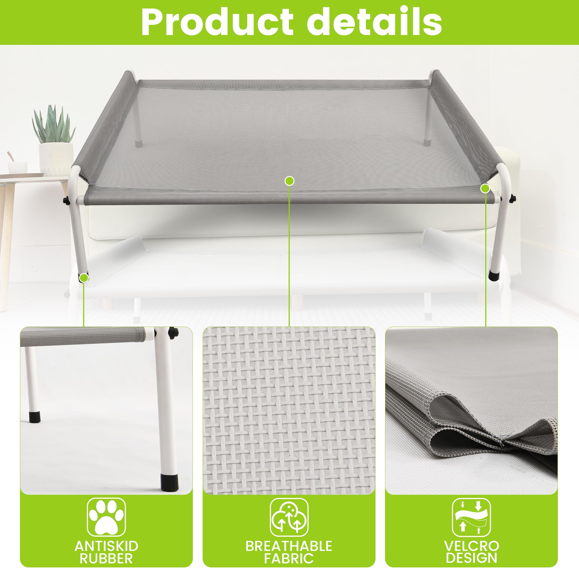 Fattong's Lab Dog Bed, Elevated Dog Cot with Metal Frame and Washable mat, Strong Load Bearing,Medium Size,29.5 * 22.4 * 7.8 Inch,Grey.