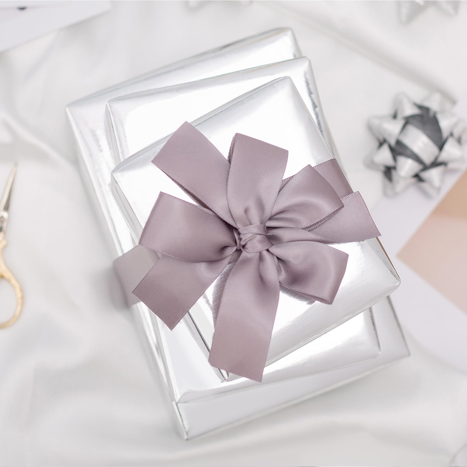 Flyhill Silver Wrapping Paper-17inch*32.8ft(46.8 sq.ft.-Metallic Solid Color with Mirror Finish Gift Wrap for Birthday,Wedding,Bridal Shower,Mothers Day