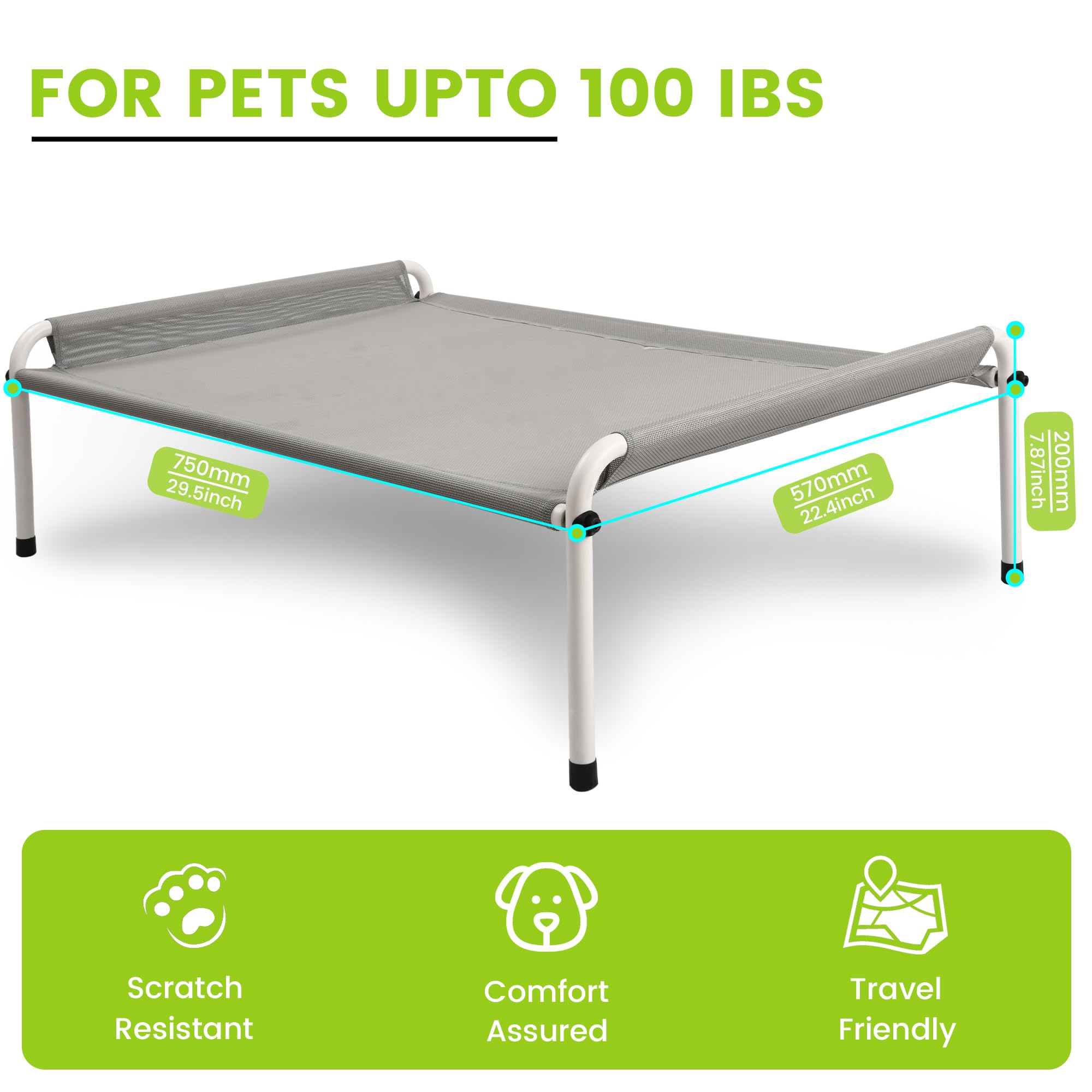 Fattong's Lab Dog Bed, Elevated Dog Cot with Metal Frame and Washable mat, Strong Load Bearing,Medium Size,29.5 * 22.4 * 7.8 Inch,Grey.