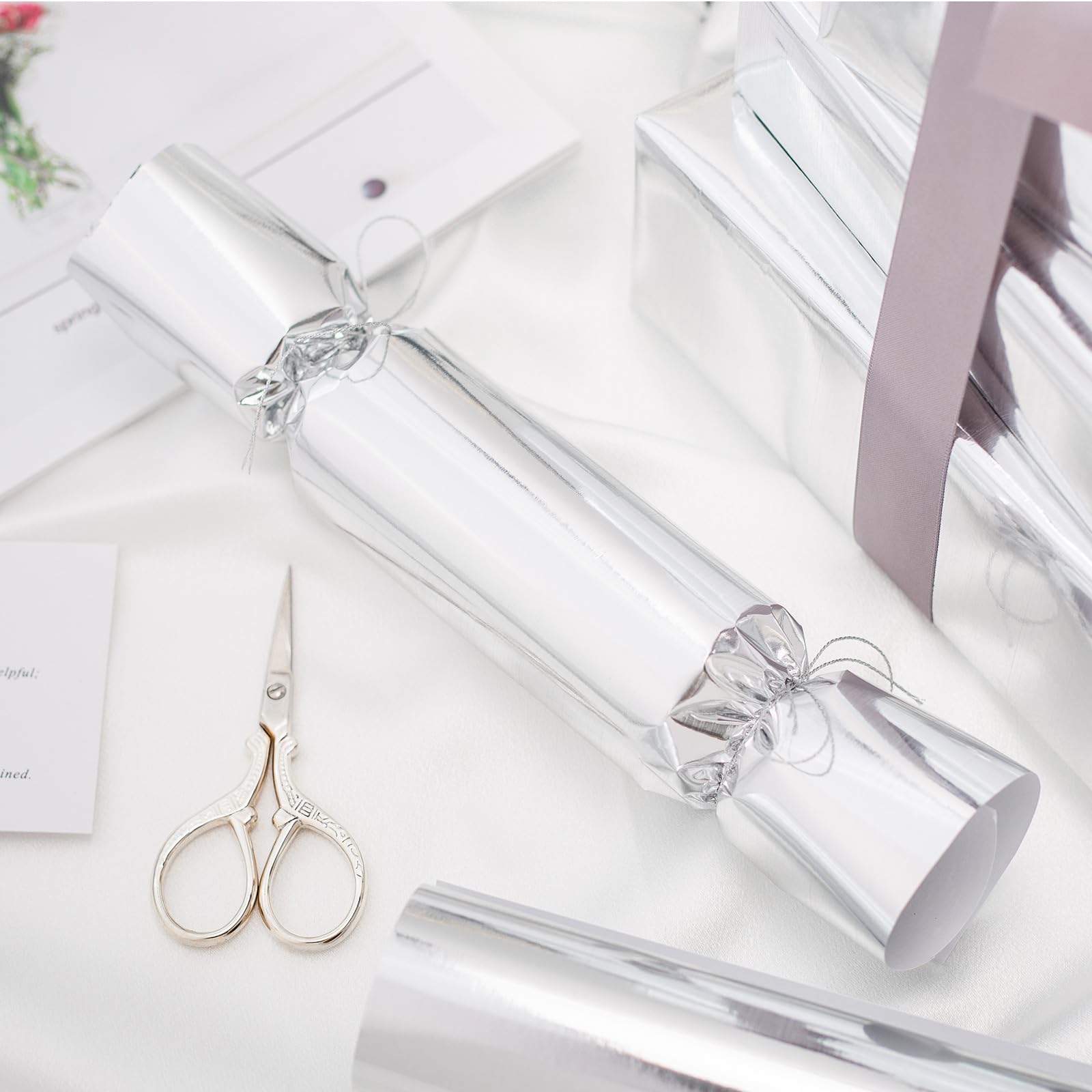 Flyhill Silver Wrapping Paper-17inch*32.8ft(46.8 sq.ft.-Metallic Solid Color with Mirror Finish Gift Wrap for Birthday,Wedding,Bridal Shower,Mothers Day