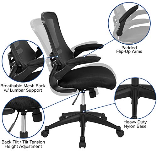 Flash Furniture Kelista Mid-Back Black Mesh Swivel Ergonomic Task Office Chair with Flip-Up Arms