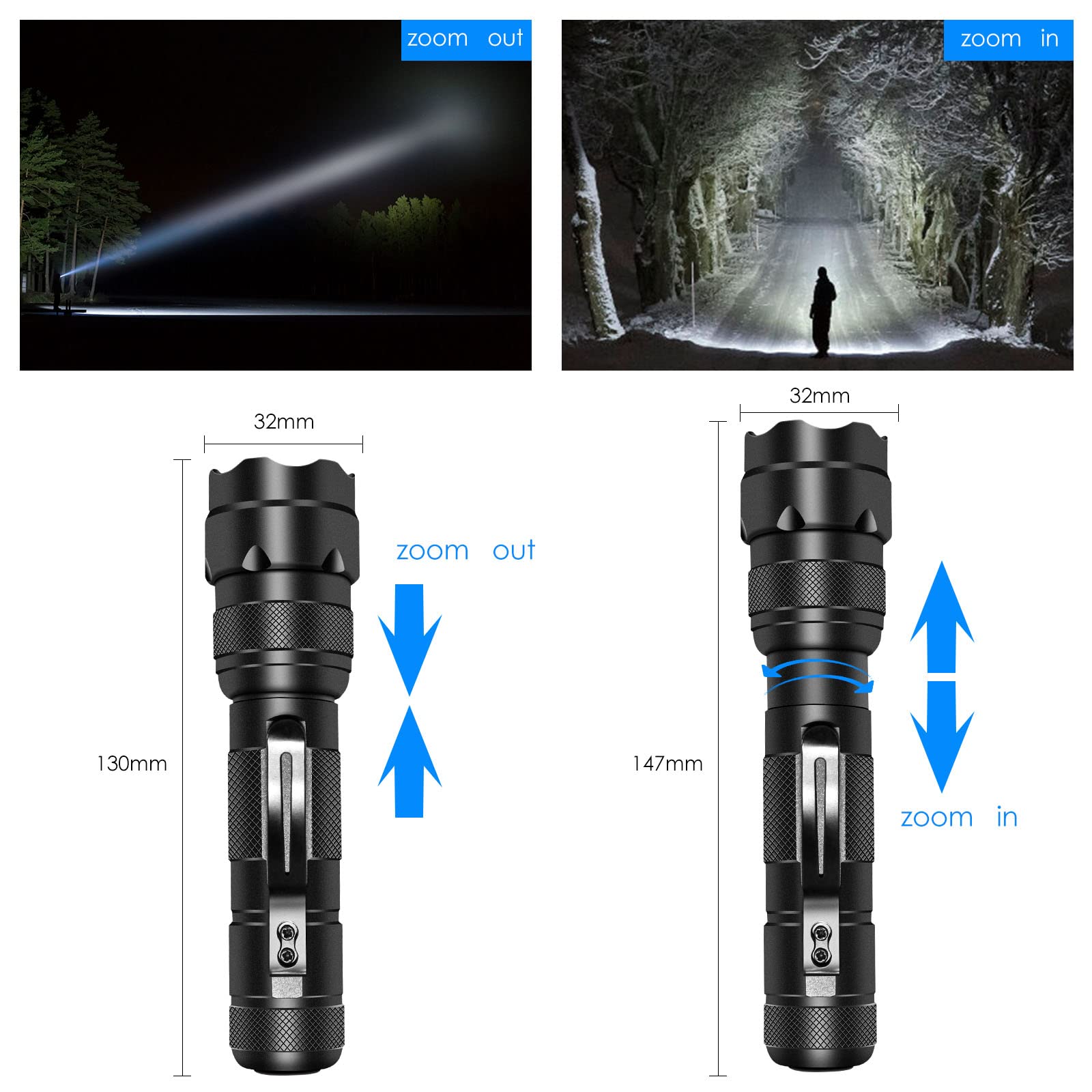 UniqueFire Bright Flashlight T6 LED Handheld Tactical Pocket Mini Penlight丨 5 Modes Waterproof Handheld Torch Portable Small Lanterna for Diary Lighting Hurricane Camping (Pack of 2)