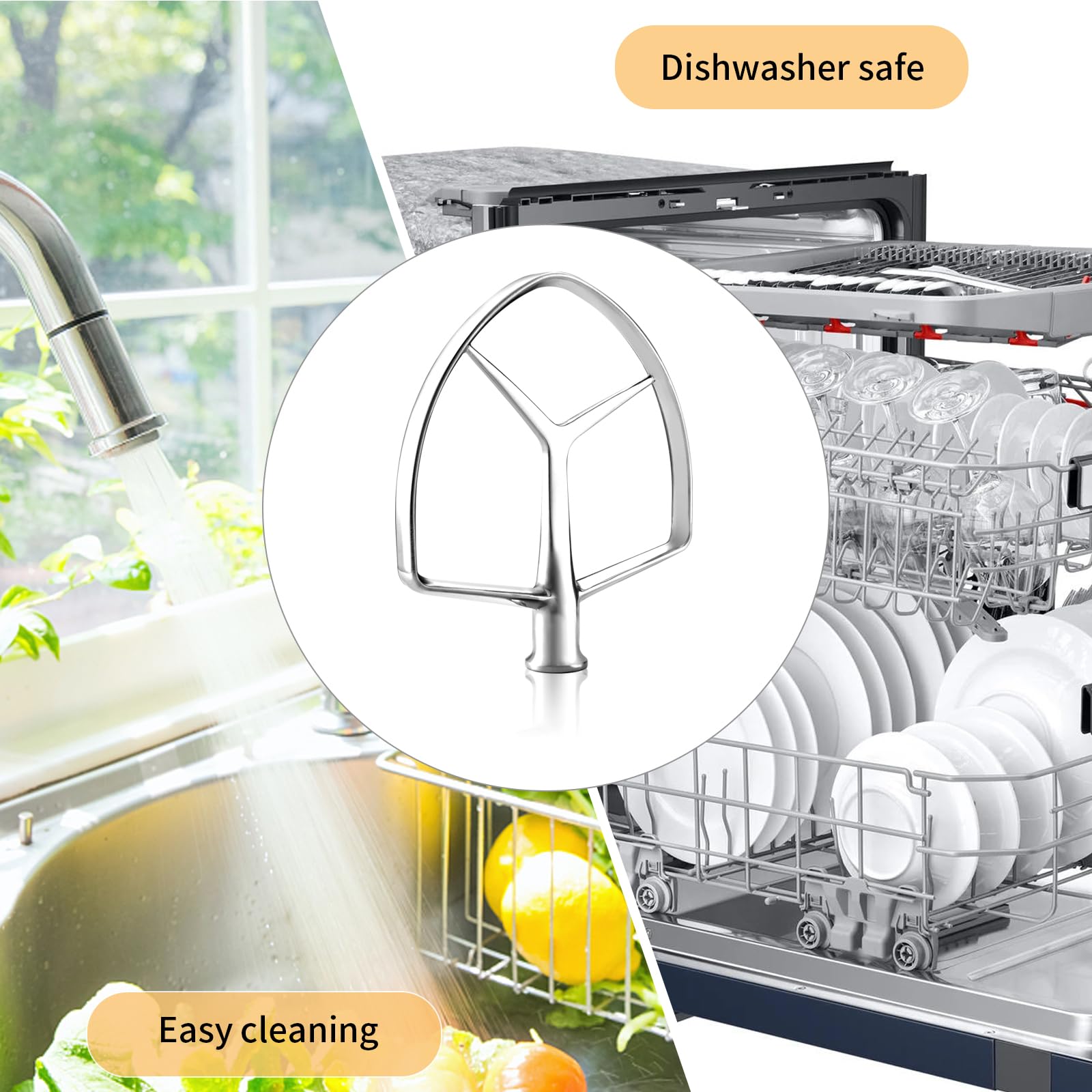 Gdrtwwh Stainless Steel Flat Beater Attachment for KitchenAid 7 Quart Bowl Lift Stand Mixer,Replacement Parts Bread Hook, Dishwasher Safe(Replace KA7QCFB)