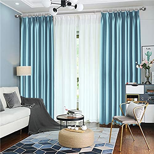 IYUEGO Pinch Pleat Solid Thermal Insulated 95% Sky Blueout Patio Door Curtain Panel Drape for Traverse Rod and Track, Sky Blue 84" W x 72" L (One Panel)