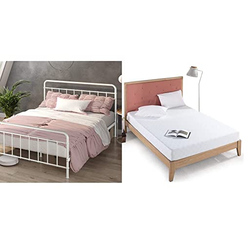 Zinus Florence Metal Platform Bed Frame, White, Twin & 8 Inch Gel-Infused Green Tea Memory Foam Mattress / Cooling Gel Foam / Pressure Relieving / CertiPUR-US Certified / Bed-in-a-Box, Twin