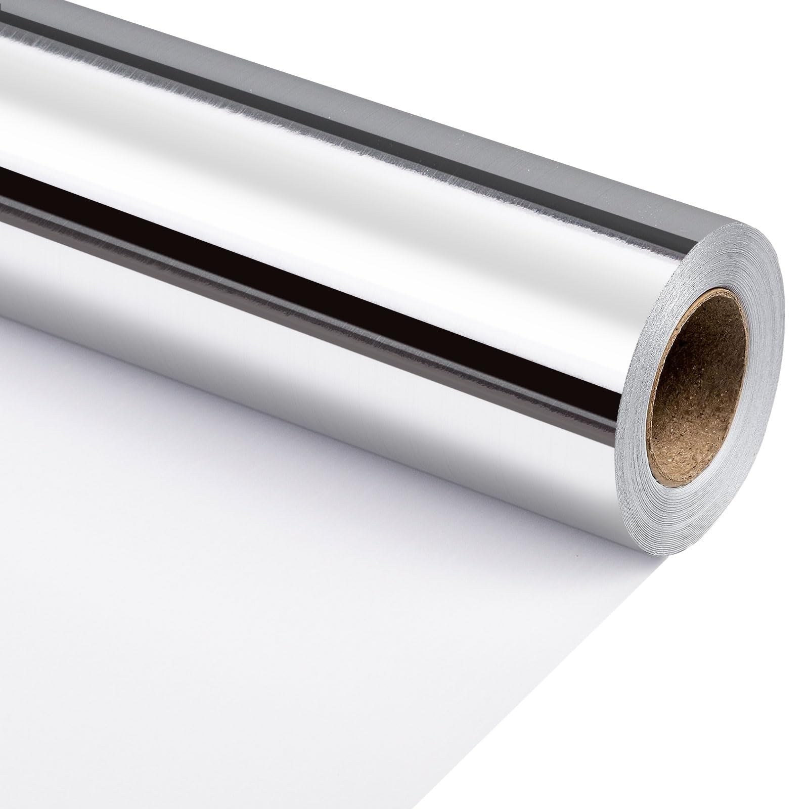 Flyhill Silver Wrapping Paper-17inch*32.8ft(46.8 sq.ft.-Metallic Solid Color with Mirror Finish Gift Wrap for Birthday,Wedding,Bridal Shower,Mothers Day