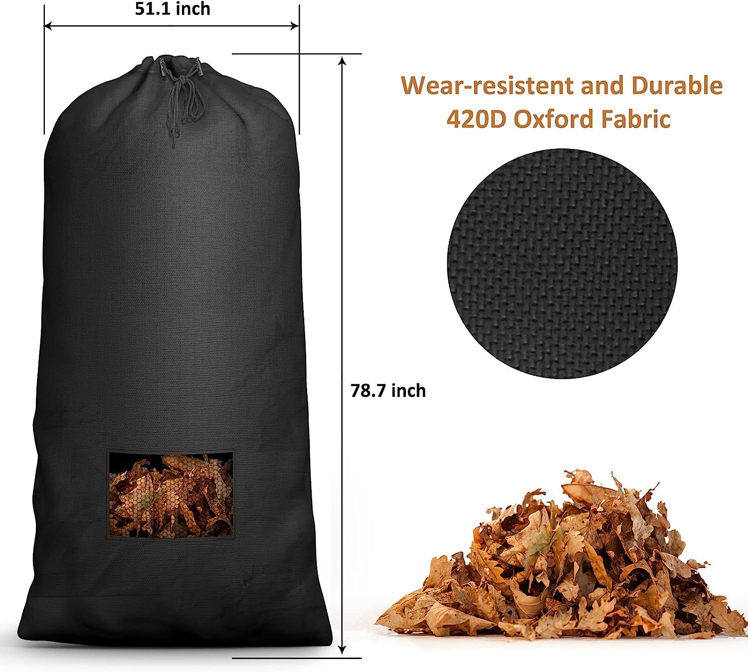 Keeswin Lawn Tractor Leaf Bag Grass Catcher Bag, 78.7 x 51.1 Inch Leaf Bag with Large Capacity for Fast Leaf Collection, Heavy Duty Material Fits for Most Riding Lawn Mowers