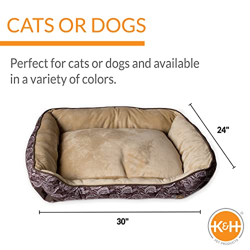 K&H PET PRODUCTS Self-Warming Lounge Sleeper Dog Bed Medium 24 X 30 Inches Brown Paisley Print