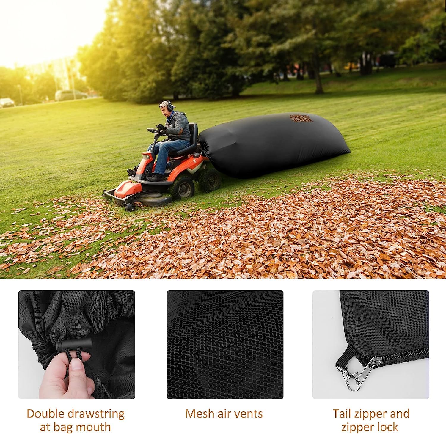 Keeswin Lawn Tractor Leaf Bag Grass Catcher Bag, 78.7 x 51.1 Inch Leaf Bag with Large Capacity for Fast Leaf Collection, Heavy Duty Material Fits for Most Riding Lawn Mowers