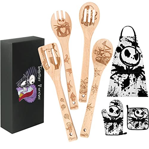 Kitchen Utensils Set Idea Utensil Wooden Spoons Set House Warming Wedding Present Spoon Set Kitchen Gift Set (Nightmare Before Christmas)