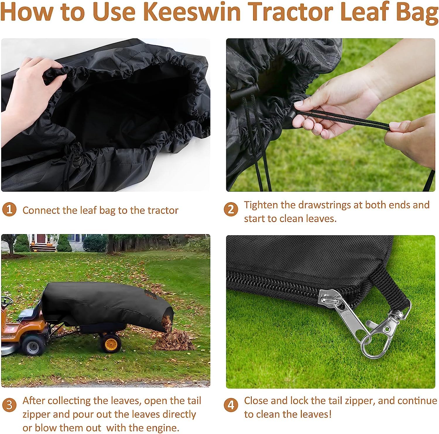 Keeswin Lawn Tractor Leaf Bag Grass Catcher Bag, 78.7 x 51.1 Inch Leaf Bag with Large Capacity for Fast Leaf Collection, Heavy Duty Material Fits for Most Riding Lawn Mowers