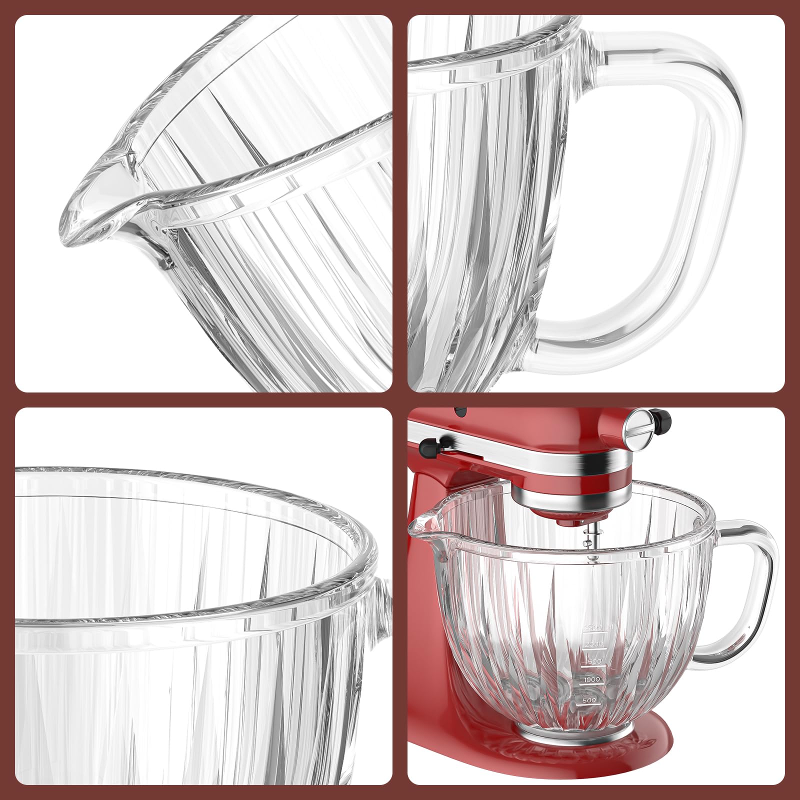 Glass Mixer Bowl for Kitchenaid 4.5-5QT Tilt-Head Stand Mixer, 5 Quart Glass Bowl with Measurement Markings, Glass Mixing Bowl with Kitchenaid Artisan Mixer, Refrigerator & Dishwasher Safe by InnoMoon