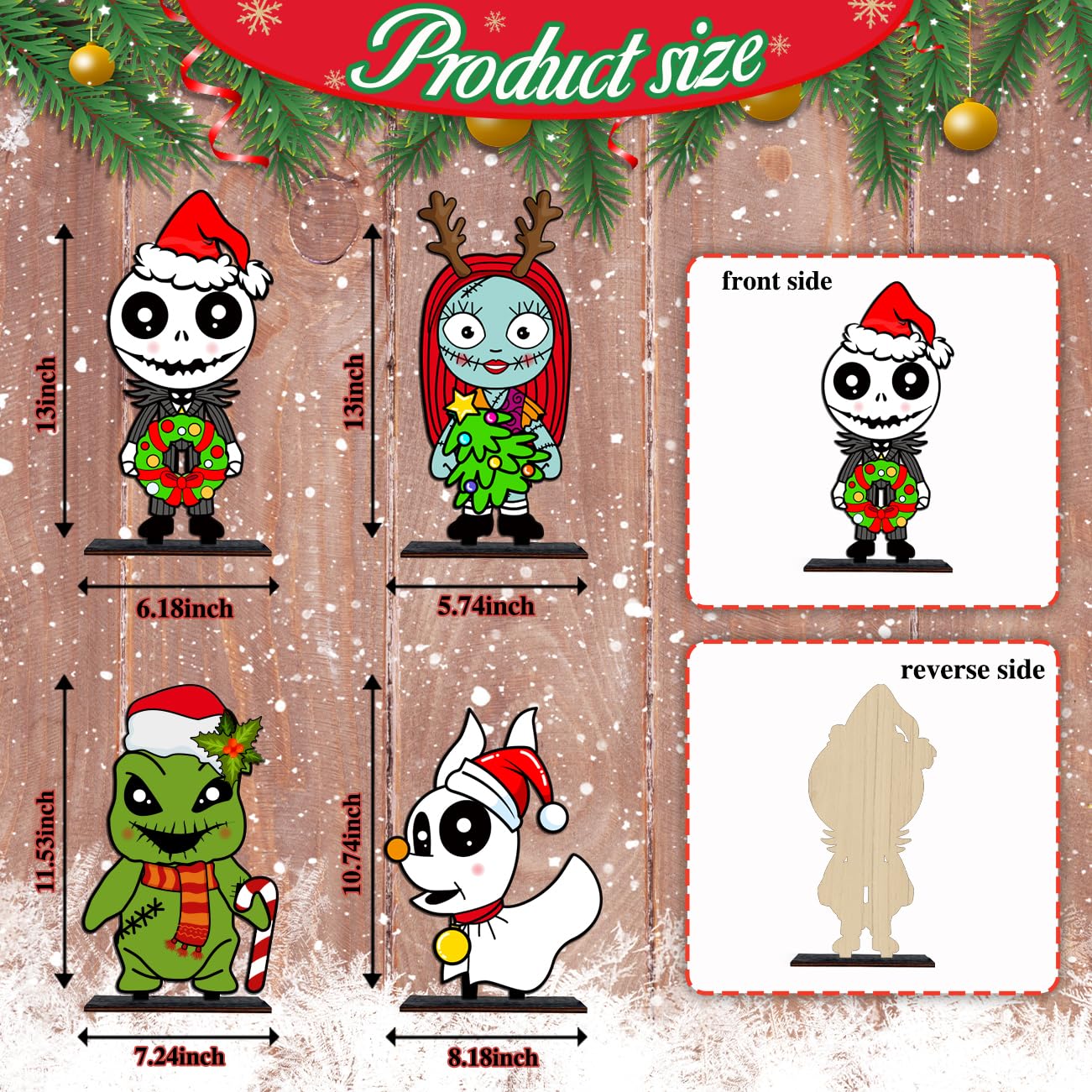 Christmas Table Decorations Nightmore Christmas Wooden Sign Jack Skellington and Sally Table Centerpieces for Home Holiday Party 4PCS