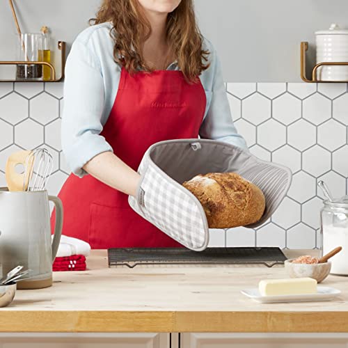 KitchenAid Gingham Casserole Mitt Single Pack, Matte Grey, 35"x7.5"