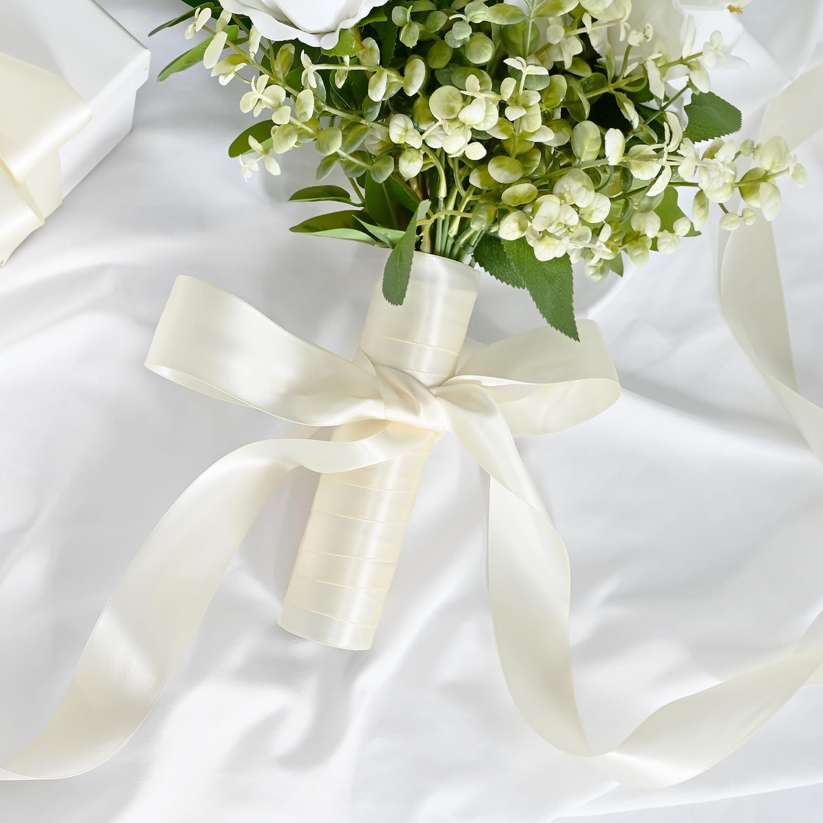 LEEQE Double Face Ivory Satin Ribbon 1-1/2 inch X 50 Yards Polyester Ivory Ribbon for Gift Wrapping Very Suitable for Weddings Party Hair Bow Invitation Decorations and More