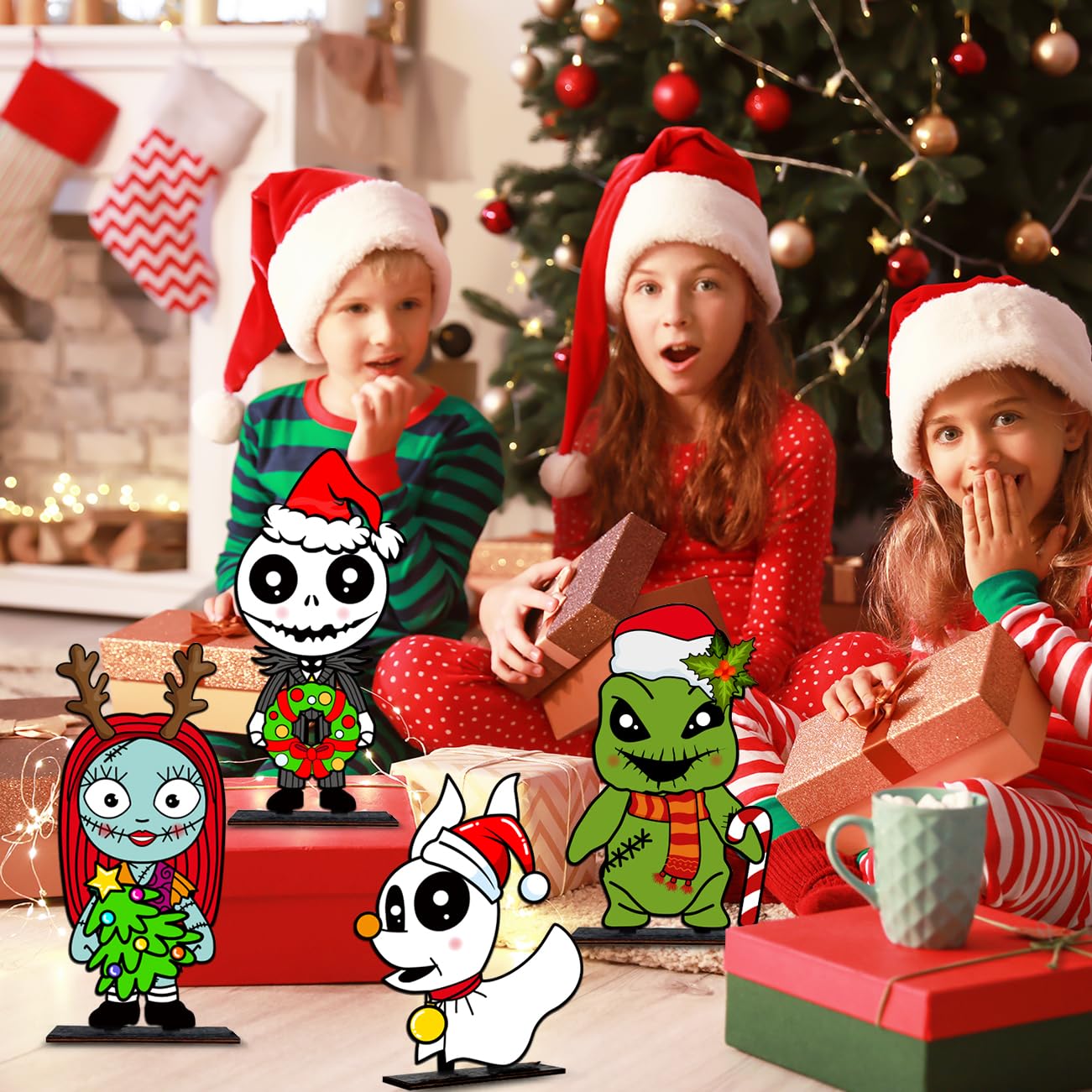 Christmas Table Decorations Nightmore Christmas Wooden Sign Jack Skellington and Sally Table Centerpieces for Home Holiday Party 4PCS