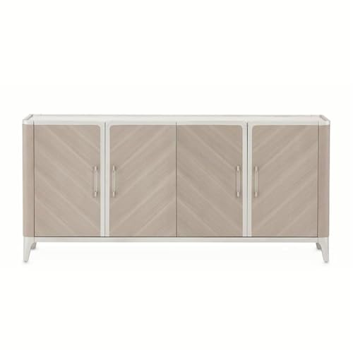 Michael Amini Lanterna Poplar Wood & Acrylic Sideboard in Silver Mist/Beige