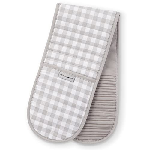 KitchenAid Gingham Casserole Mitt Single Pack, Matte Grey, 35"x7.5"