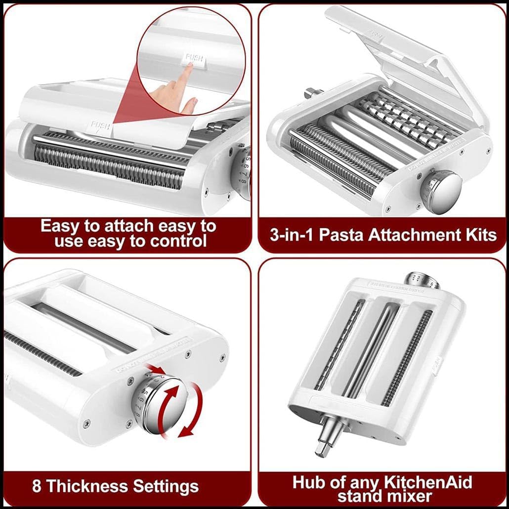 KitchenAid 3 in 1 Pasta Maker Set - Pasta Roller & Spaghetti/Fettuccine Cutter Attachments (White)
