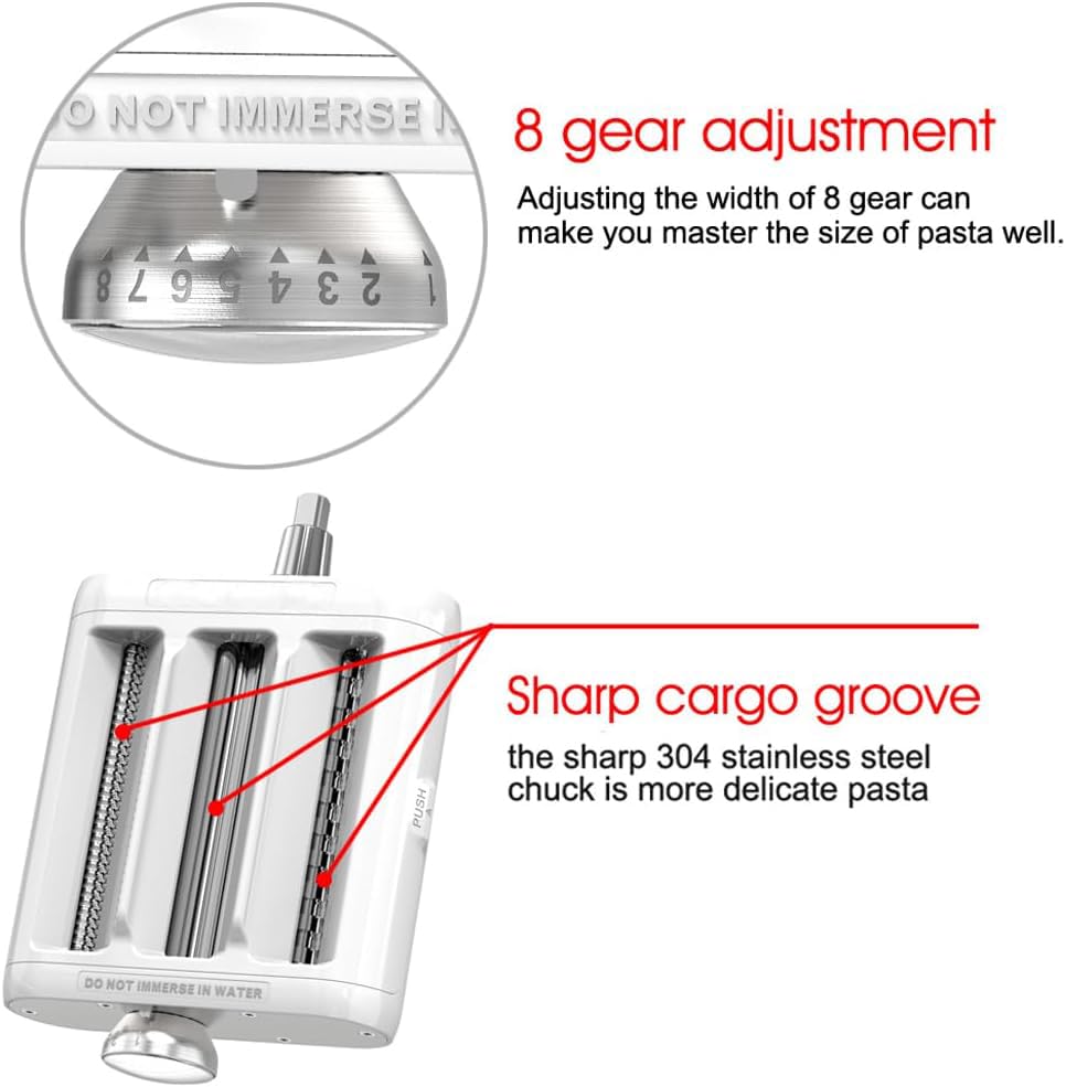 KitchenAid 3 in 1 Pasta Maker Set - Pasta Roller & Spaghetti/Fettuccine Cutter Attachments (White)