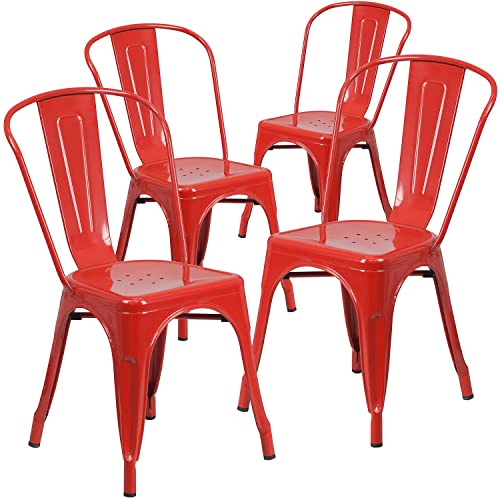 Flash Furniture Commercial Grade 4 Pack Red Metal Indoor-Outdoor Stackable Chair