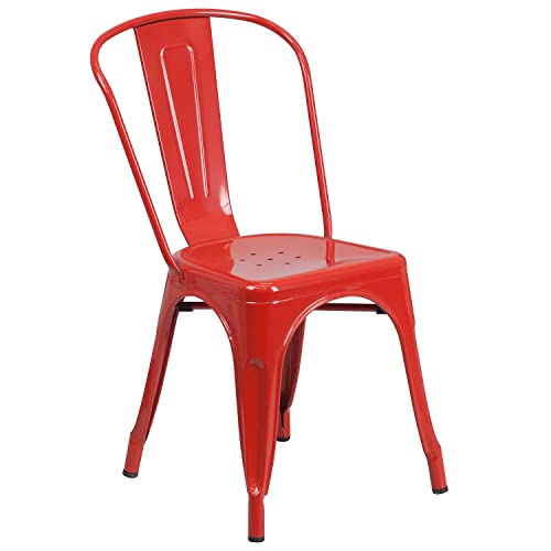 Flash Furniture Commercial Grade 4 Pack Red Metal Indoor-Outdoor Stackable Chair