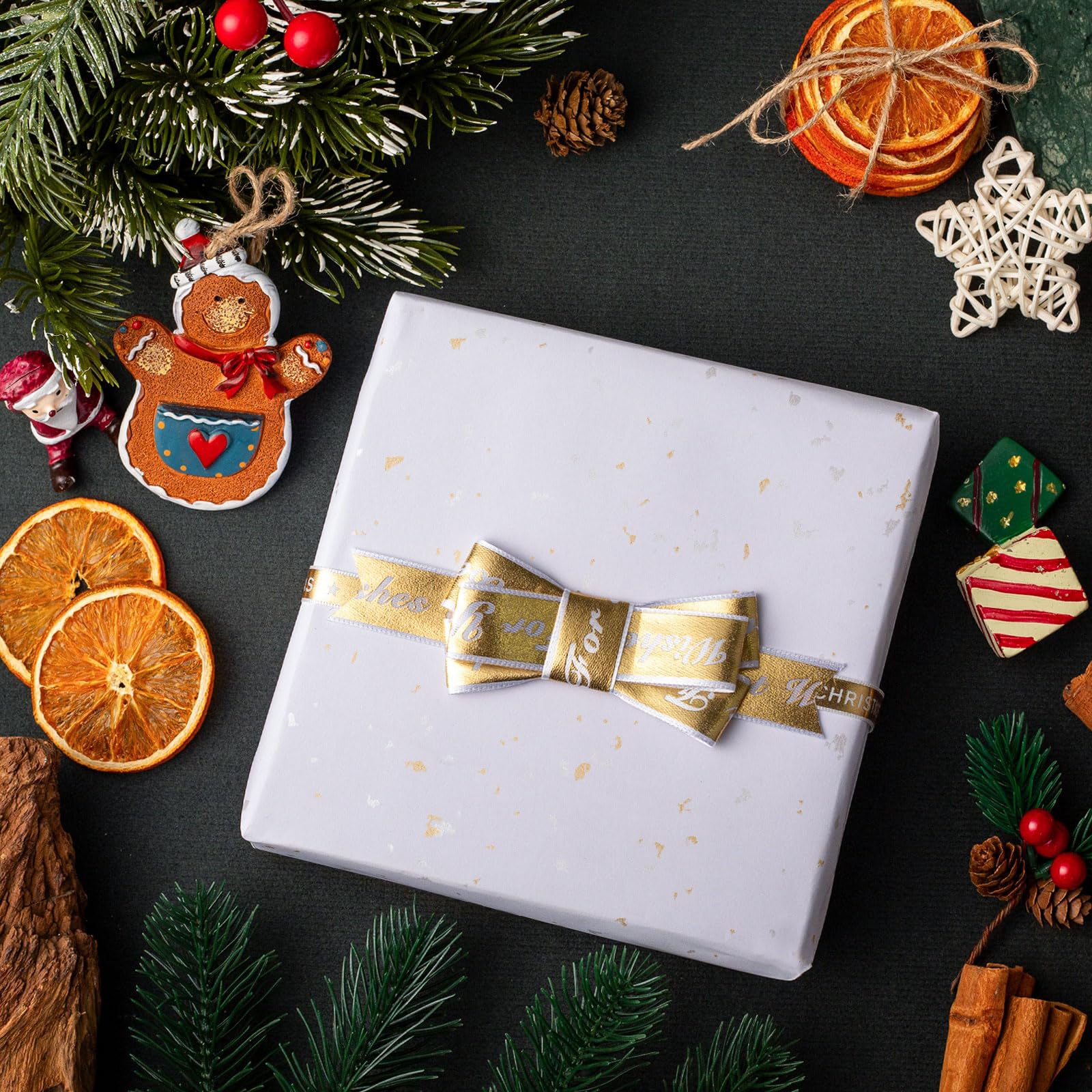 Homeral Wrapping Paper Roll-17inch x 16.5ft White with Silver and Gold Foil Flake for Christmas, Birthday, Wedding, Bridal Shower, Anniversaries, Party