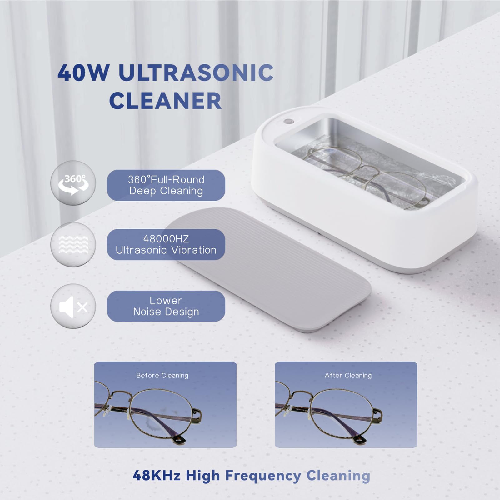 UltrasoniJewelry Cleaner, 40W 640ML Portable Household Professional Ultrasonic Eyeglasses Cleaning Machine with Timer,Ring Glasses Watches Denture Clean