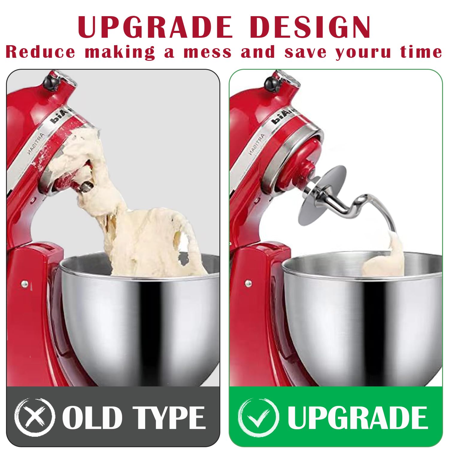 EGNic Stainless Steel Dough Hook Attachment for Kitchenaid 4.5-5 Quart Tilt-Head Stand Mixer, Spiral Dough Hook Replacement for Kitchenaid Mixers Accessories