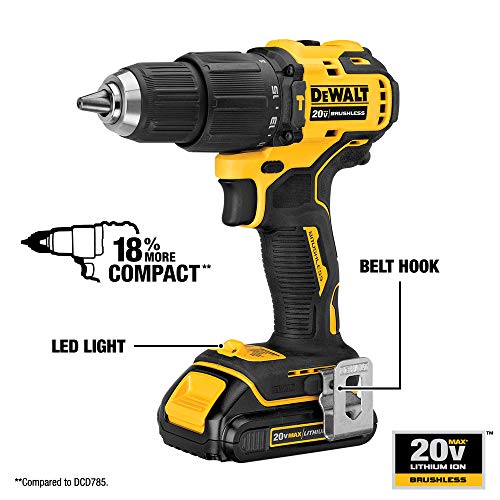 DEWALT ATOMIC 20V MAX* Hammer Drill, Cordless, Compact, 1/2-Inch, Tool Only (DCD709B)