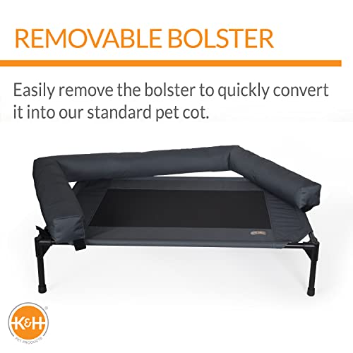 K&H PET PRODUCTS Original Bolster Pet Cot Elevated Pet Bed with Removable Bolsters Charcoal/Black Mesh Large 30 X 42 X 7 Inches