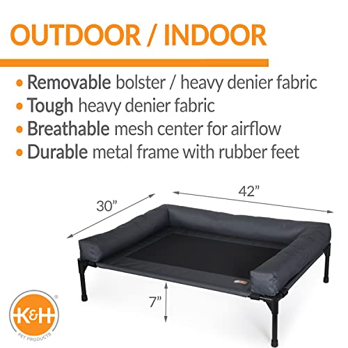 K&H PET PRODUCTS Original Bolster Pet Cot Elevated Pet Bed with Removable Bolsters Charcoal/Black Mesh Large 30 X 42 X 7 Inches