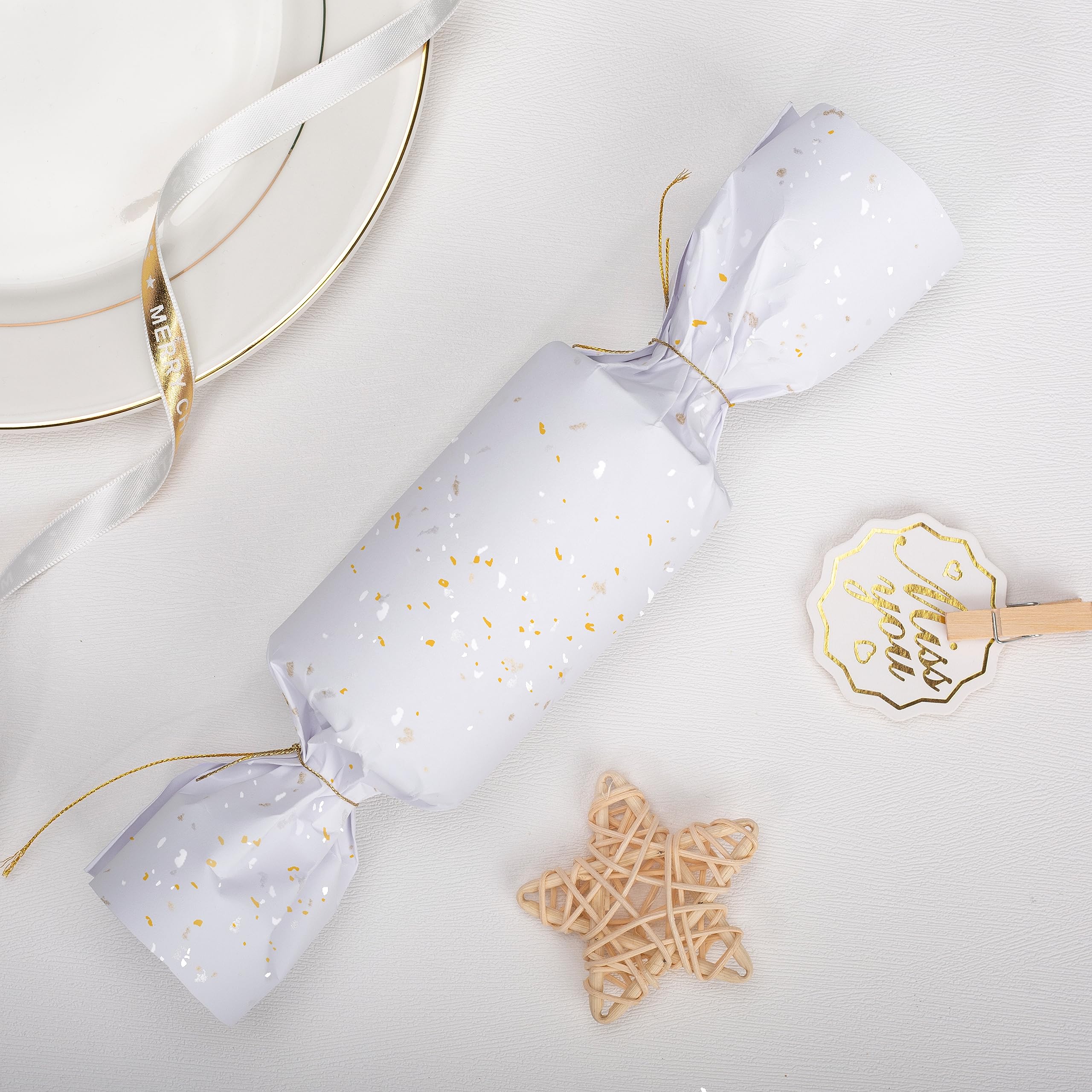 Homeral Wrapping Paper Roll-17inch x 16.5ft White with Silver and Gold Foil Flake for Christmas, Birthday, Wedding, Bridal Shower, Anniversaries, Party