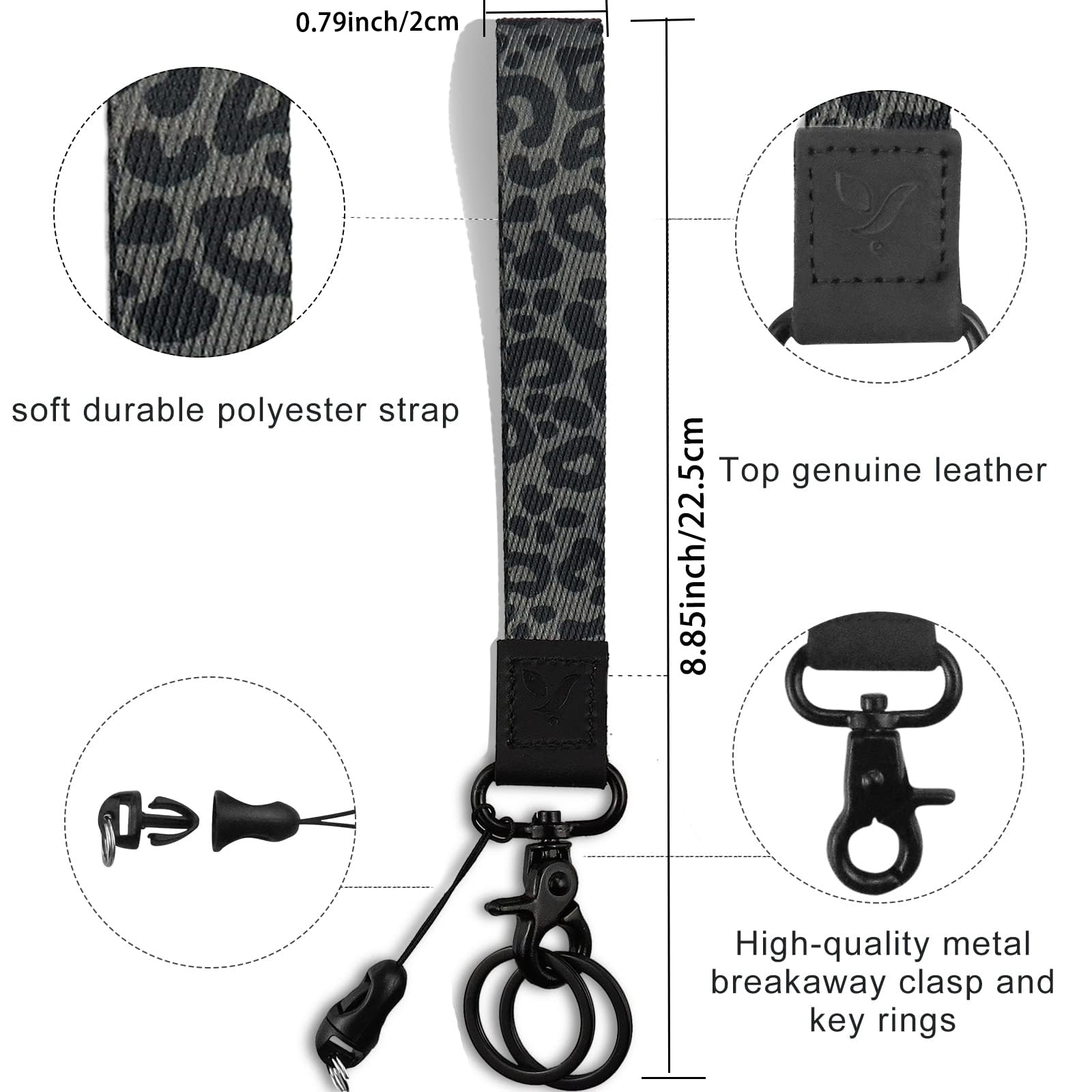 Yiflin Cute Wrist Lanyard for Keys, Keychain, Wallet, Id Holder, Cell Phone, Wristlet Lanyard Key Chain Holder(Black Leopard)