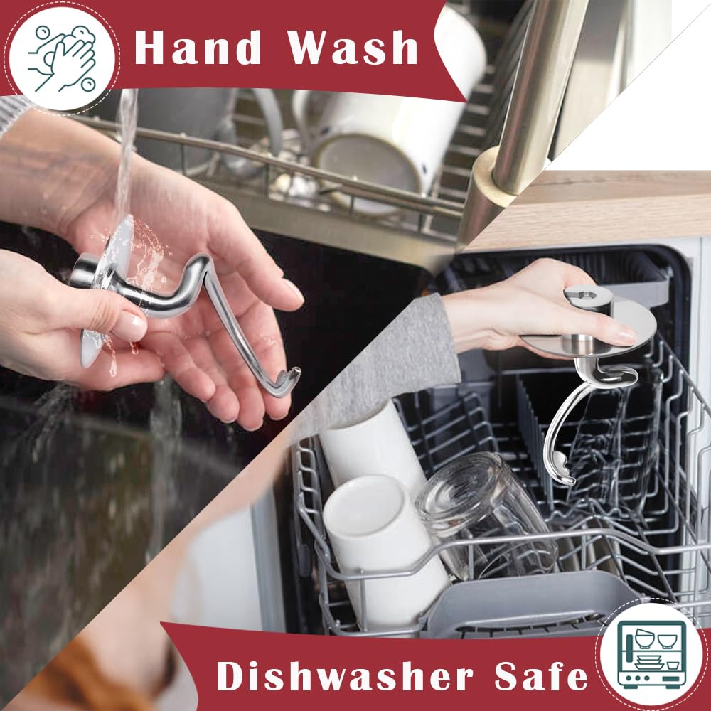 EGNic Stainless Steel Dough Hook Attachment for Kitchenaid 4.5-5 Quart Tilt-Head Stand Mixer, Spiral Dough Hook Replacement for Kitchenaid Mixers Accessories