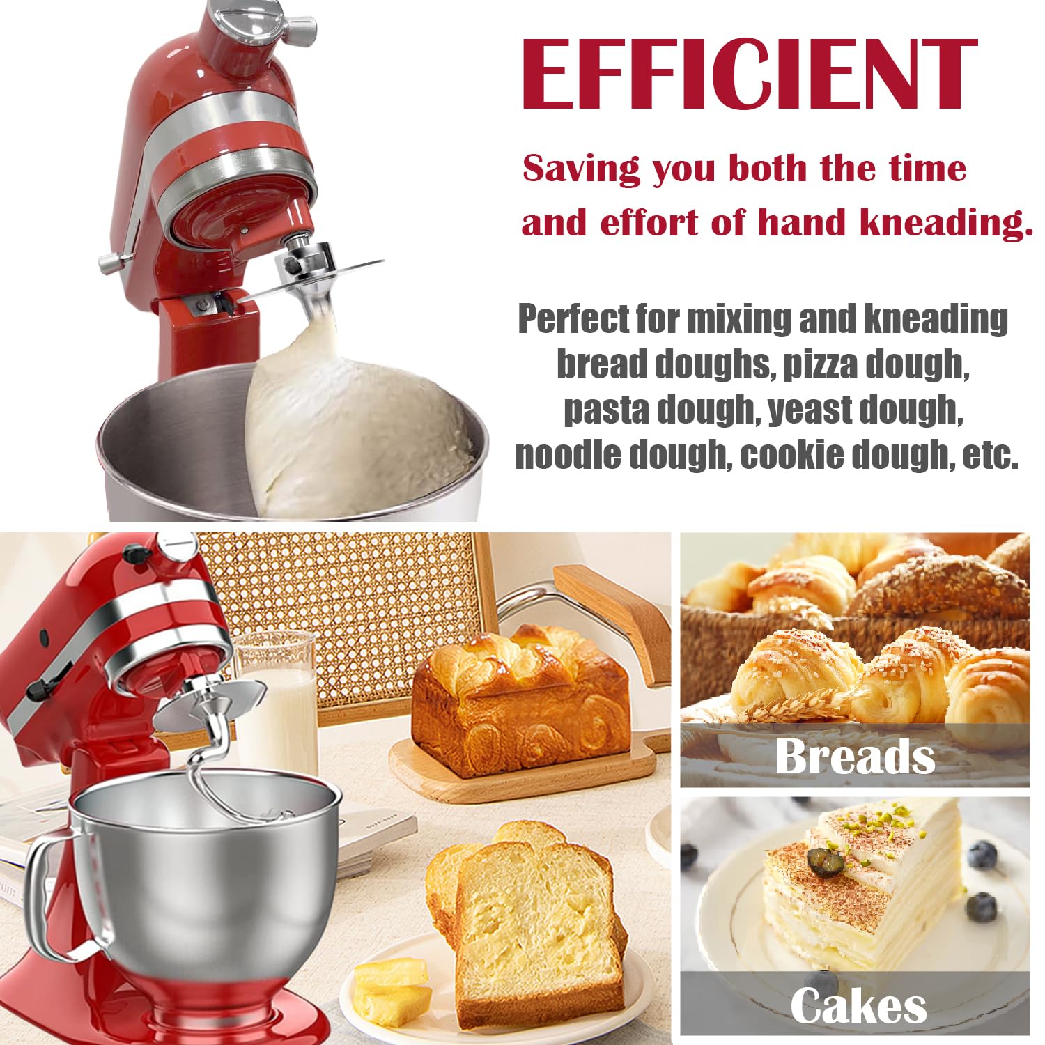 EGNic Stainless Steel Dough Hook Attachment for Kitchenaid 4.5-5 Quart Tilt-Head Stand Mixer, Spiral Dough Hook Replacement for Kitchenaid Mixers Accessories
