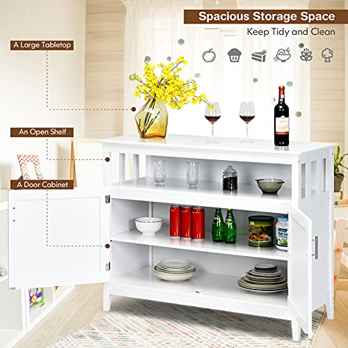 Costzon Kitchen Sideboard Storage Cabinet, Wooden Server Buffet Mid Century Modern Sideboard, Free Standing Narrow Storage Cupboard with 2-Level Open Adjustable Shelf for Home Living Room (White)