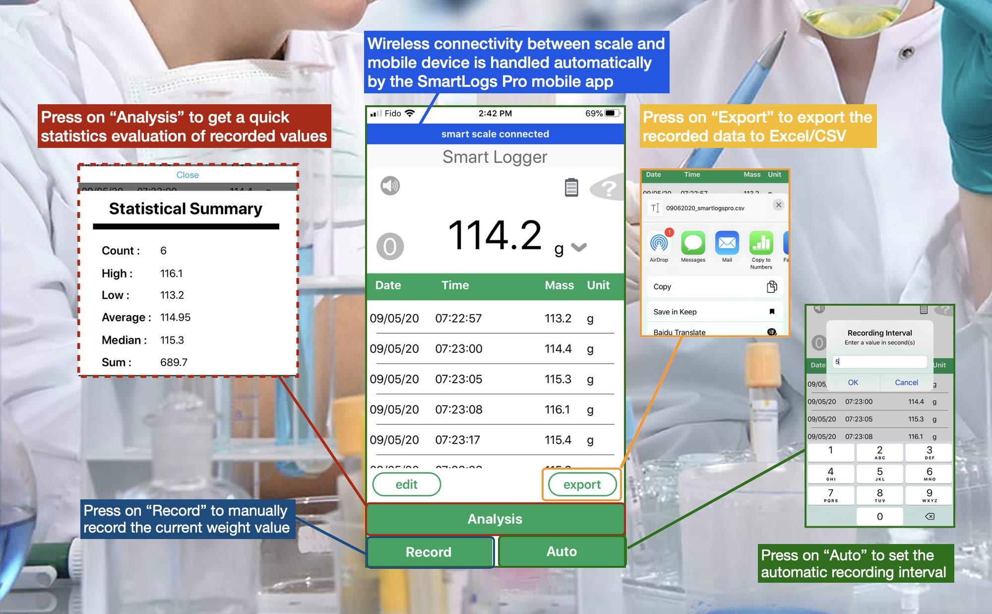 Lab Scale, Pill Counting Tray, Yarn Scale, 500g / 0.01g Precision, Analytical Balance, Wireless, Weight Recording, Data CSV Export, USB Rechargeable, Portable, Accurate, Metal Stainless Steel