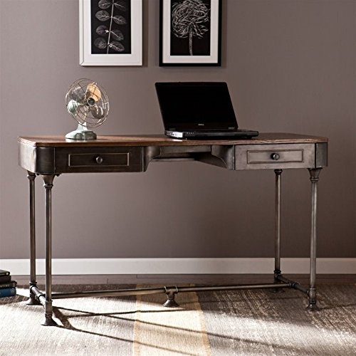 SEI Furniture Edison 2-Drawer Desk, Dark Tobacco with Industrial Gray