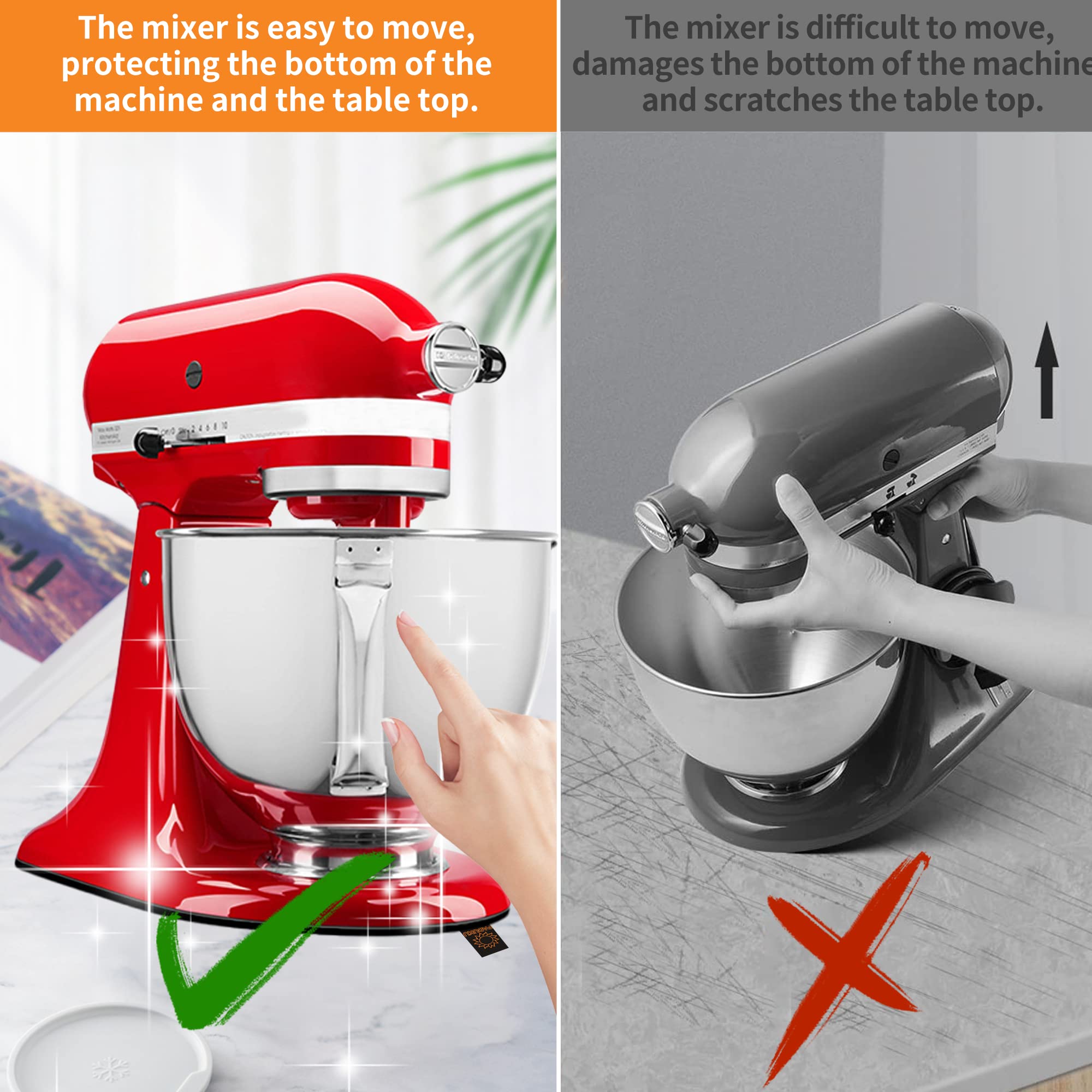 Sliding Mats for Kitchen aid Head Stand Mixer with 2 Black Kitchen Accessories,Mixer Mover Slider Mat Pad for Kitchenaid 4.5-5 Qt Tilt-Head Stand,Kitchen aid Mixers Accessories