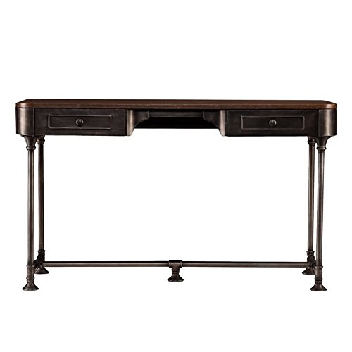 SEI Furniture Edison 2-Drawer Desk, Dark Tobacco with Industrial Gray