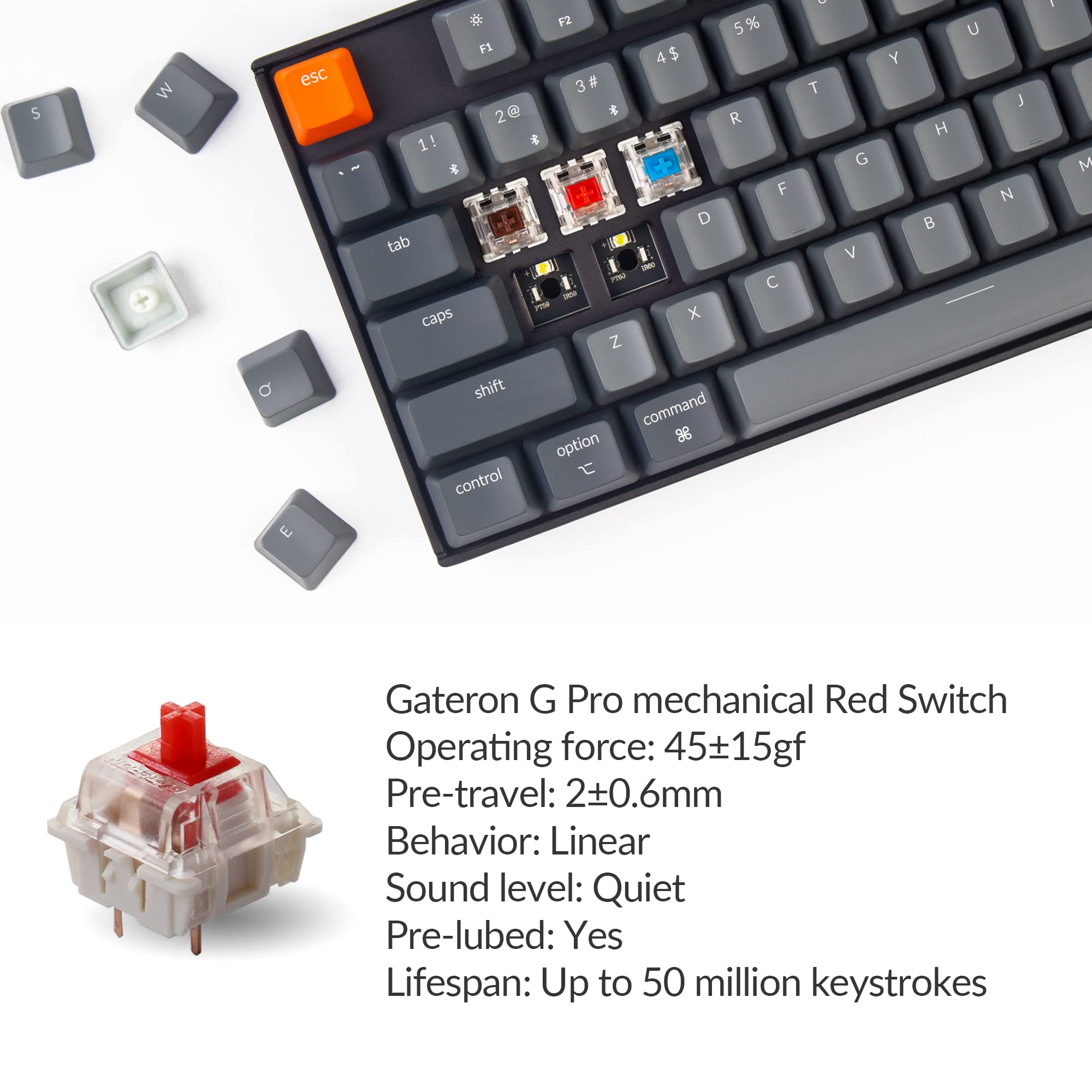 Keychron K8 Hot-swappable Wireless Bluetooth 5.1/Wired USB Mechanical Keyboard with Gateron G Pro Red Switch/White LED Backlit/N-Key Rollover, Tenkeyless 87-Key Computer Keyboard for Mac Windows