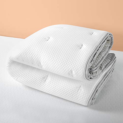 ZINUS 1.5 Inch Green Tea Pressure Relief Memory Foam Mattress Topper with Fitted Cover for Mattresses 12 Inches and under, Queen, White