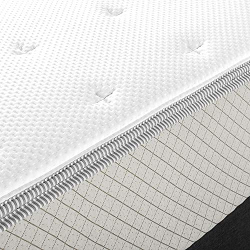 ZINUS 1.5 Inch Green Tea Pressure Relief Memory Foam Mattress Topper with Fitted Cover for Mattresses 12 Inches and under, Queen, White