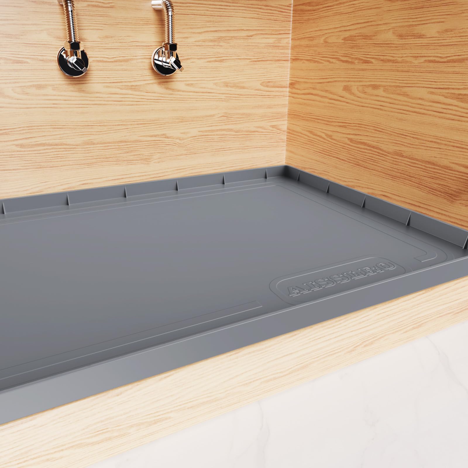 Under Sink Mat, 28'' x 22'' Silicone Under Sink Liner, Waterproof Shelf Liner with Drain Hole, Kitchen Bathroom Cabinet Mats (Grey)