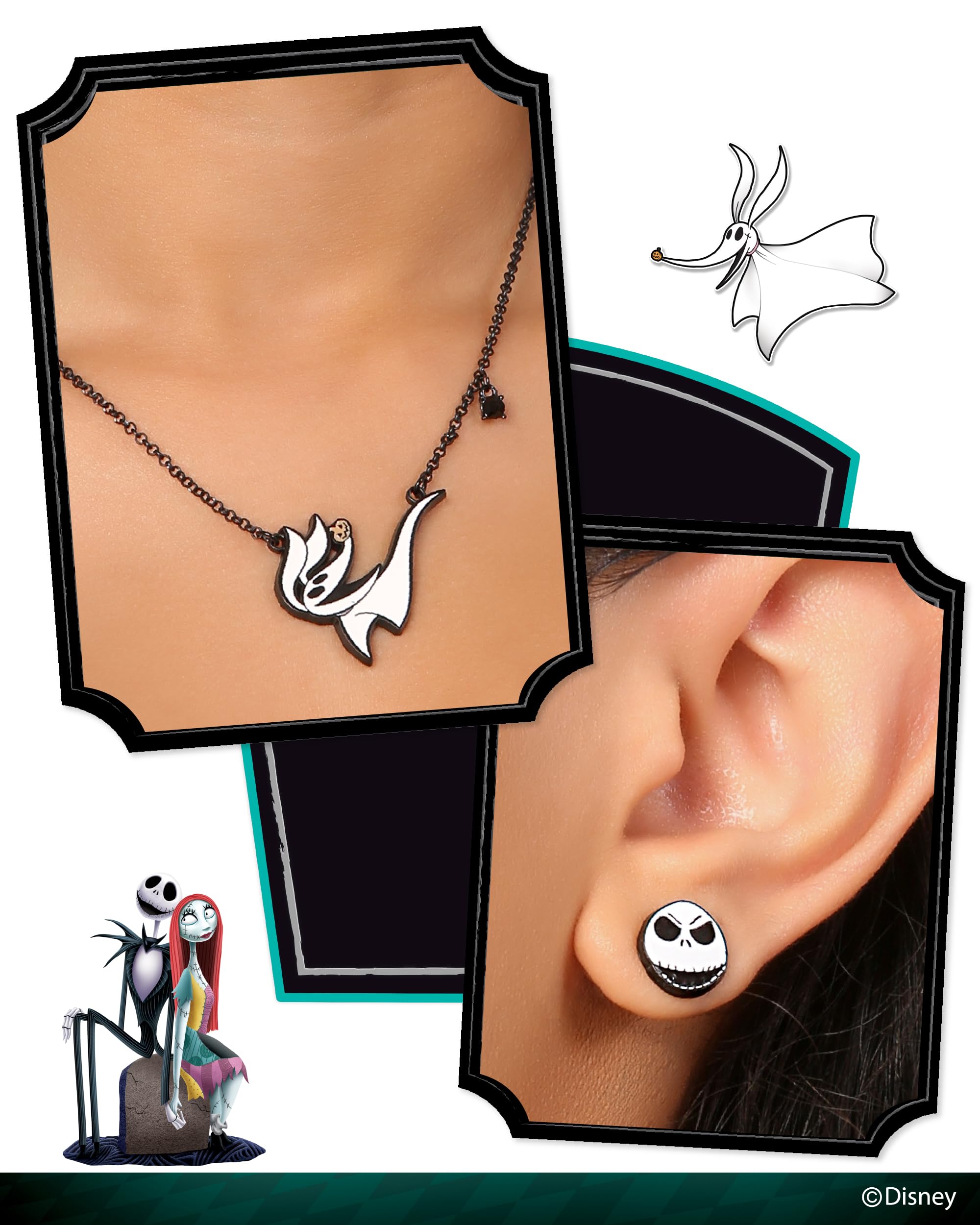 Disney The Nightmare Before Christmas Womens Necklace and Earrings Set - Zero and Jack Jewelry Set - Jewelry Sets for Women