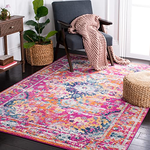 Safavieh Madison Collection 9' x 12' Fuchsia/Gold MAD154R Boho Chic Medallion Non-Shedding Area Rug