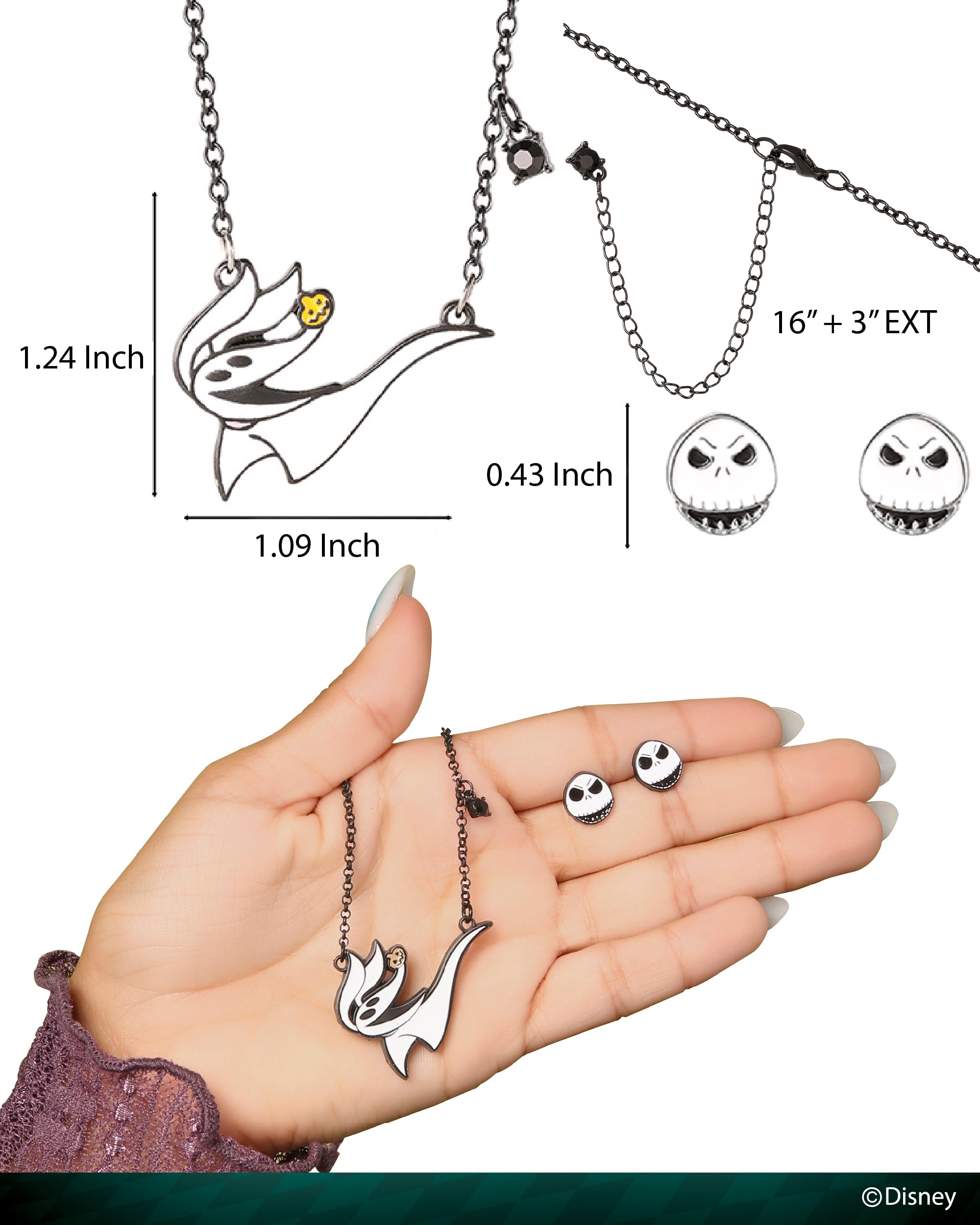 Disney The Nightmare Before Christmas Womens Necklace and Earrings Set - Zero and Jack Jewelry Set - Jewelry Sets for Women