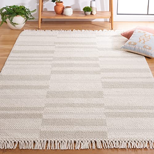 Safavieh Natura Collection 6' x 9' Ivory/Silver NAT225G Modern Contemporary Farmhouse Fringe Wool Area Rug