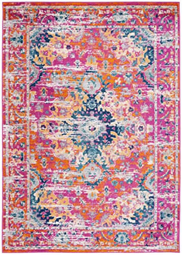 Safavieh Madison Collection 9' x 12' Fuchsia/Gold MAD154R Boho Chic Medallion Non-Shedding Area Rug